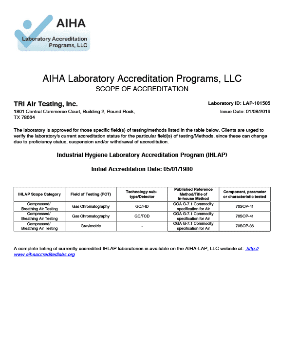 Air Testing Accreditations - TRI Air Testing