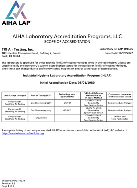 Air Testing - Laboratory Accreditation - TRI Air Testing