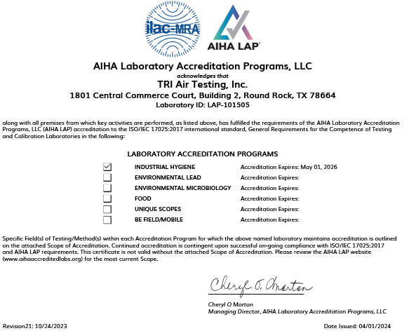 Air Testing - Laboratory Accreditation - TRI Air Testing